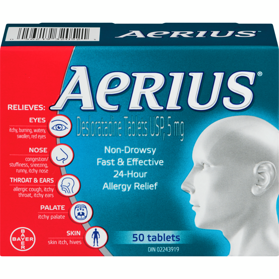 Aerius - Desloratadine 5mg 50 Tablets – McKnights Pharmacy
